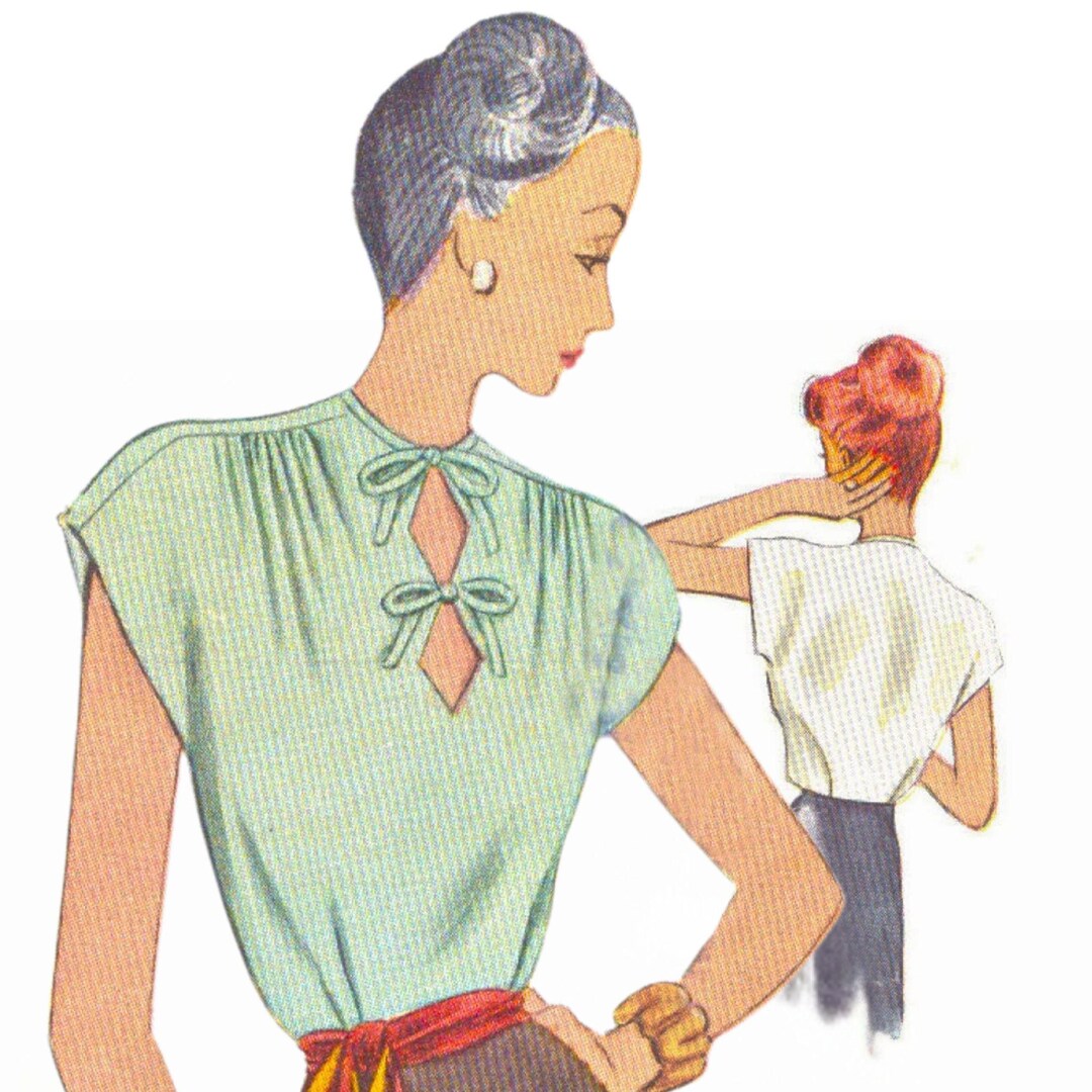 Vintage 1940s Sewing Pattern, Keyhole Blouse - Bust: 36” (91.5cm) - Etsy