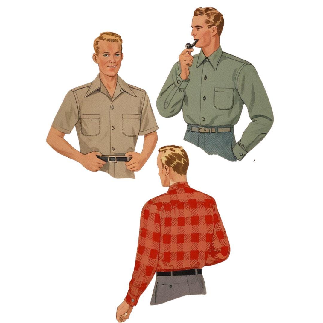 Vintage 1940s Pattern – Men’s Shirt in Two Styles - Multi-sizes - Etsy UK