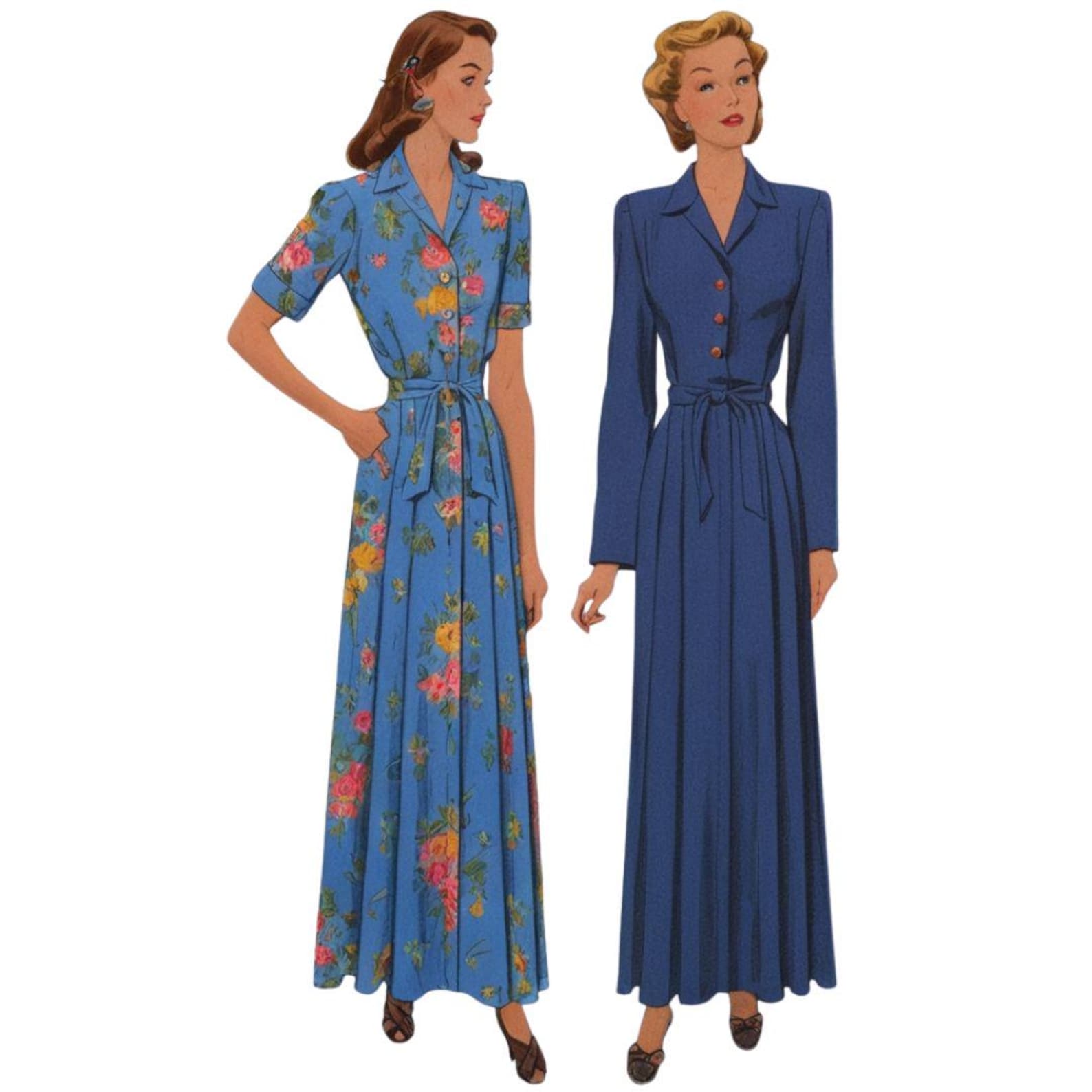 PDF - 1940s House Coat Sewing Pattern: Robe, Bust 34"(87cm) - Download ...