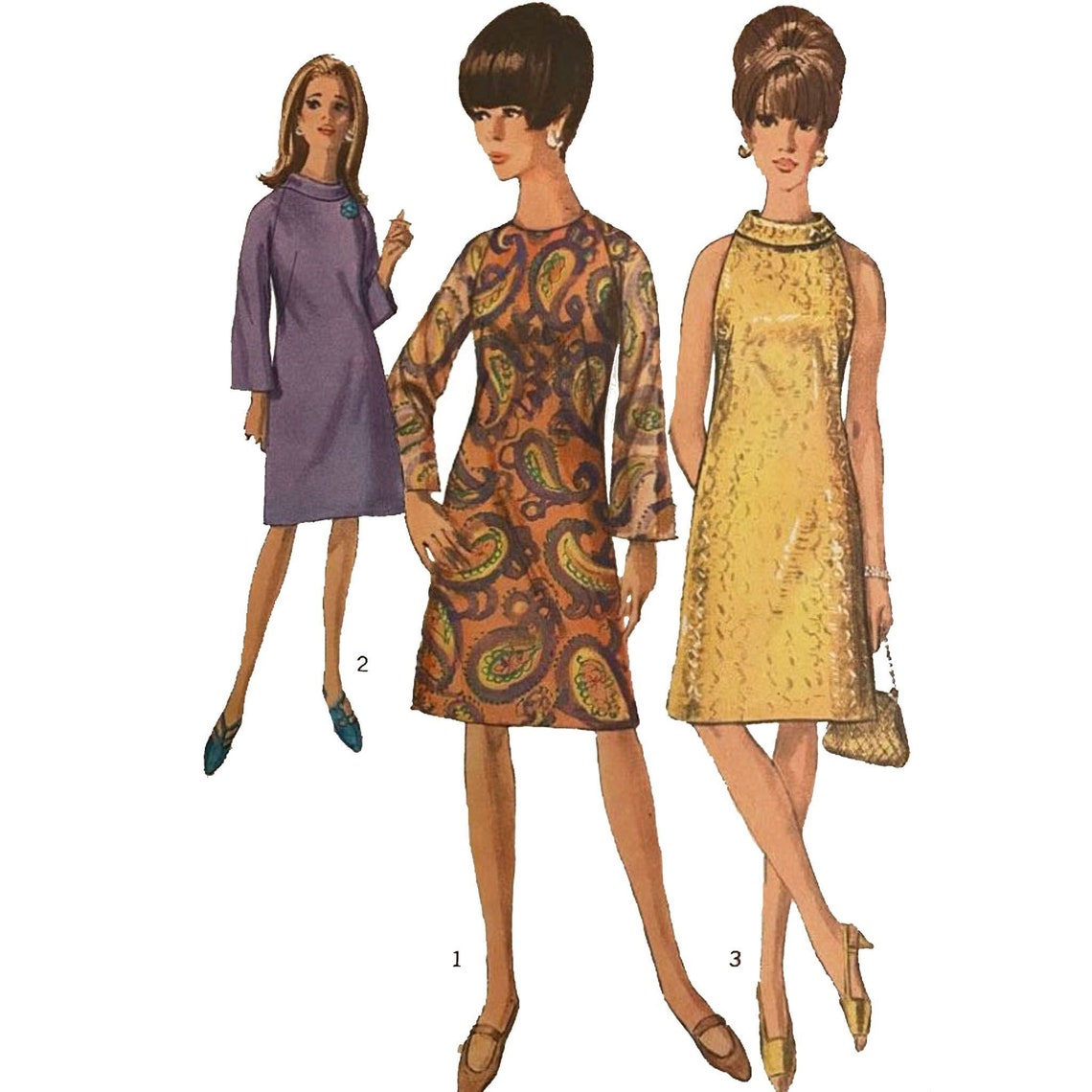 PDF - Vintage 1960s Pattern – One-piece A-line Dress - Bust: 36” (91 ...