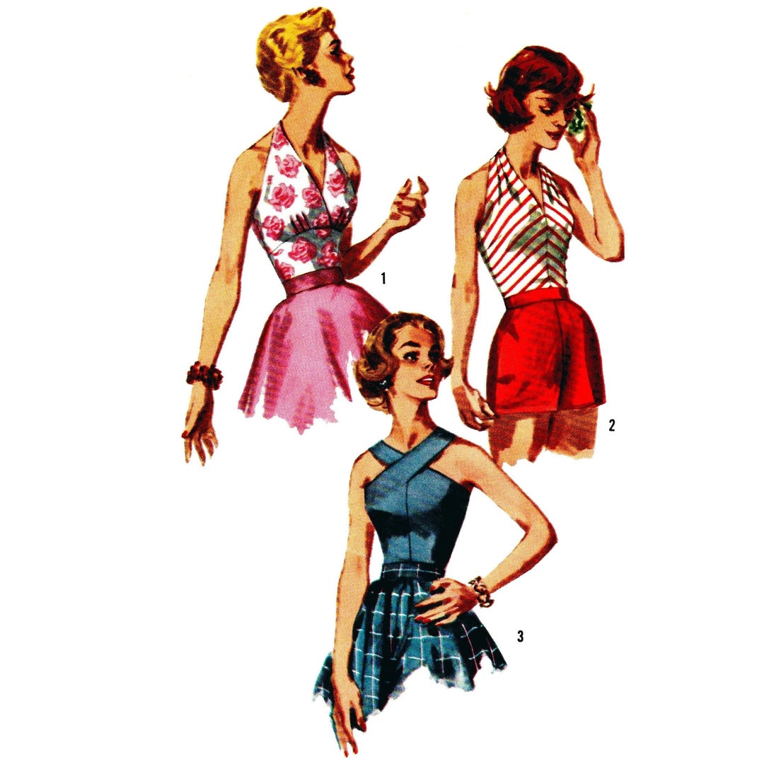 Vintage 1950s Sewing Pattern - Set of Halter Blouses - Bust: 34” (86 ...