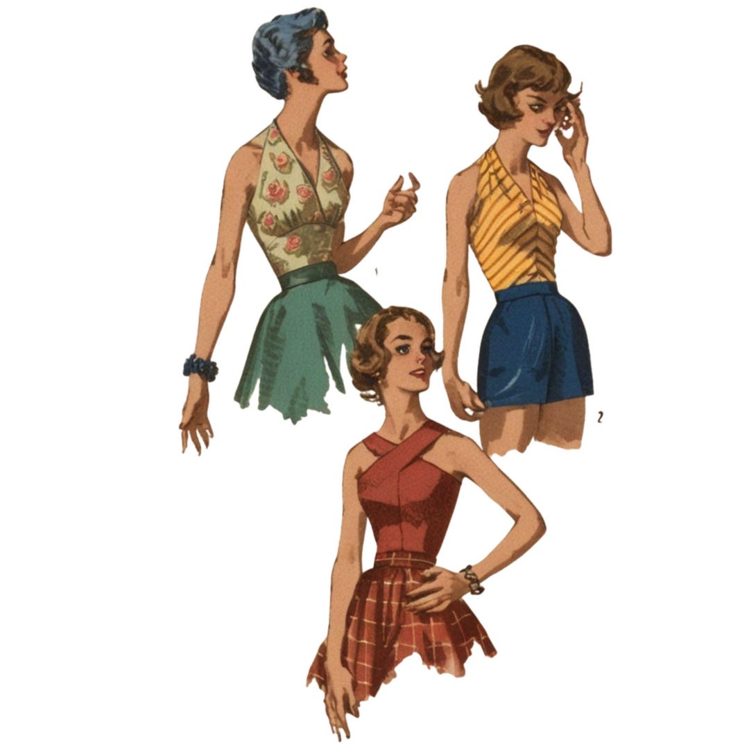 PDF - Vintage 1950s Sewing Pattern - Set of Halter Blouses - Bust: 34 ...