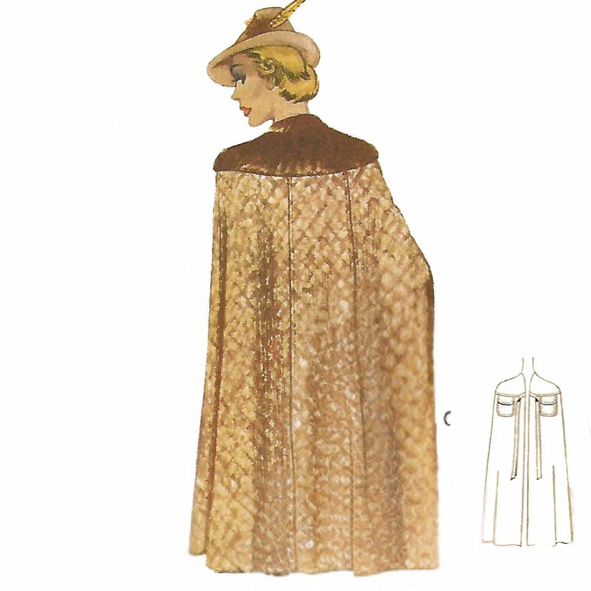 Vintage 1930s Pattern – Cape Coat - 3 Styles - Bust: 32” – 34” (81.3cm ...