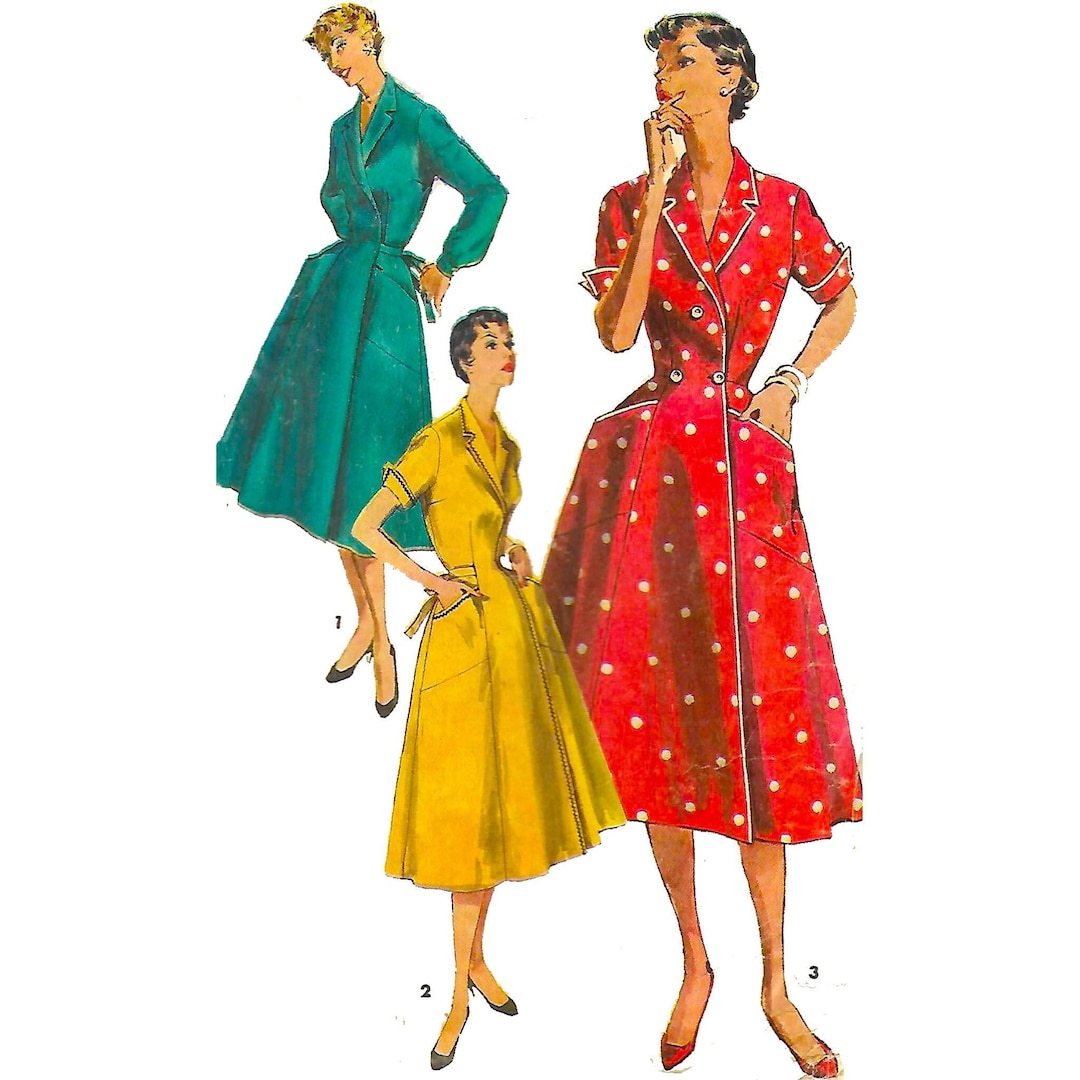 PDF - 1950s Wrap Around Tie Dress Sewing Pattern: Housecoat With ...