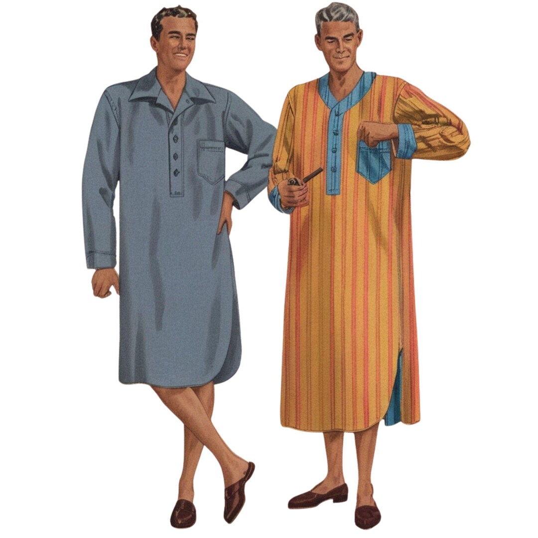 PDF- 1940s Men's Nightshirt Sewing Pattern: Revere Collar, Chest 38-40 ...