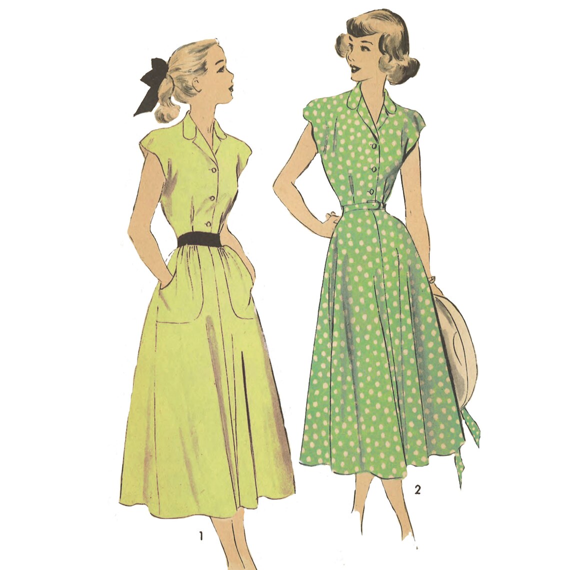 PDF - 1940's Sewing Pattern - Tea Dress With Pockets & Belt - Bust 29 ...