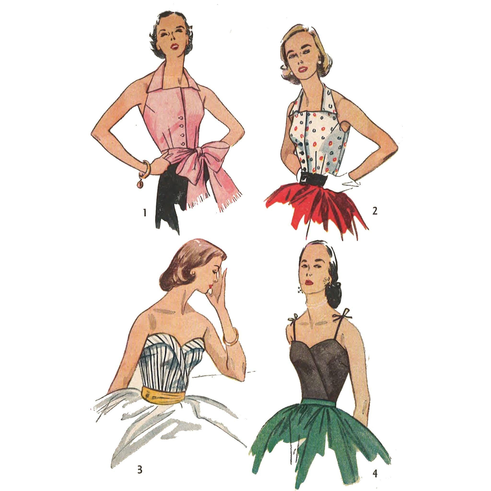 Vintage 1950's Sewing Pattern: Bombshell Blouse, Crop Tops - Bust 32 ...