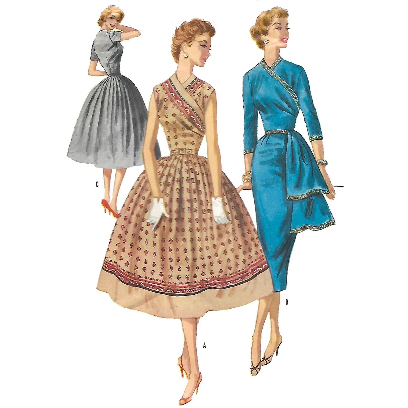 Vintage 1950s Sewing Pattern 'monica' Dress, Three Styles, Sash Bust 36 ...