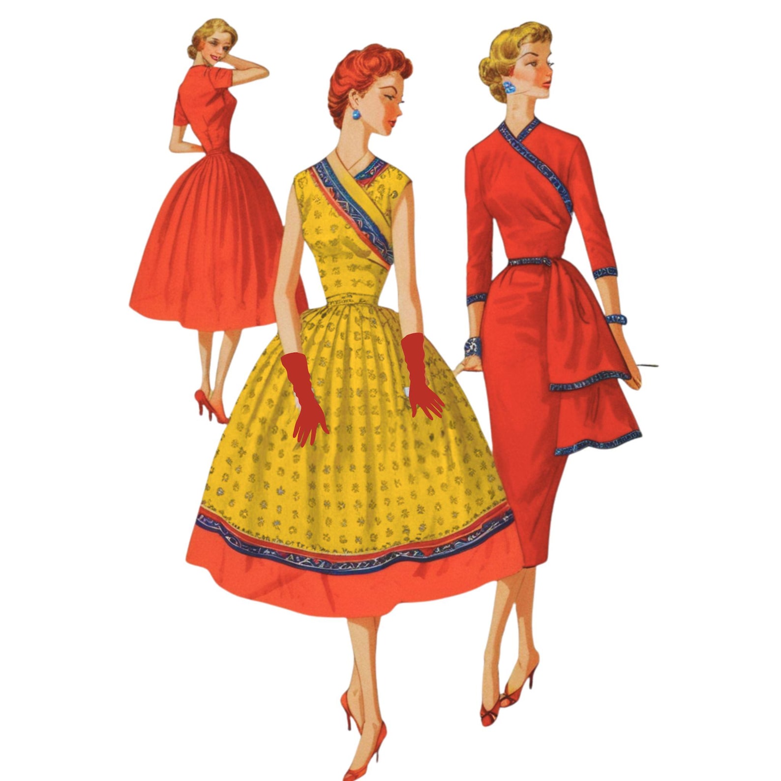 PDF - 1950s 'monica' Dress Sewing Pattern: Three Styles, Sash, Bust 36 ...