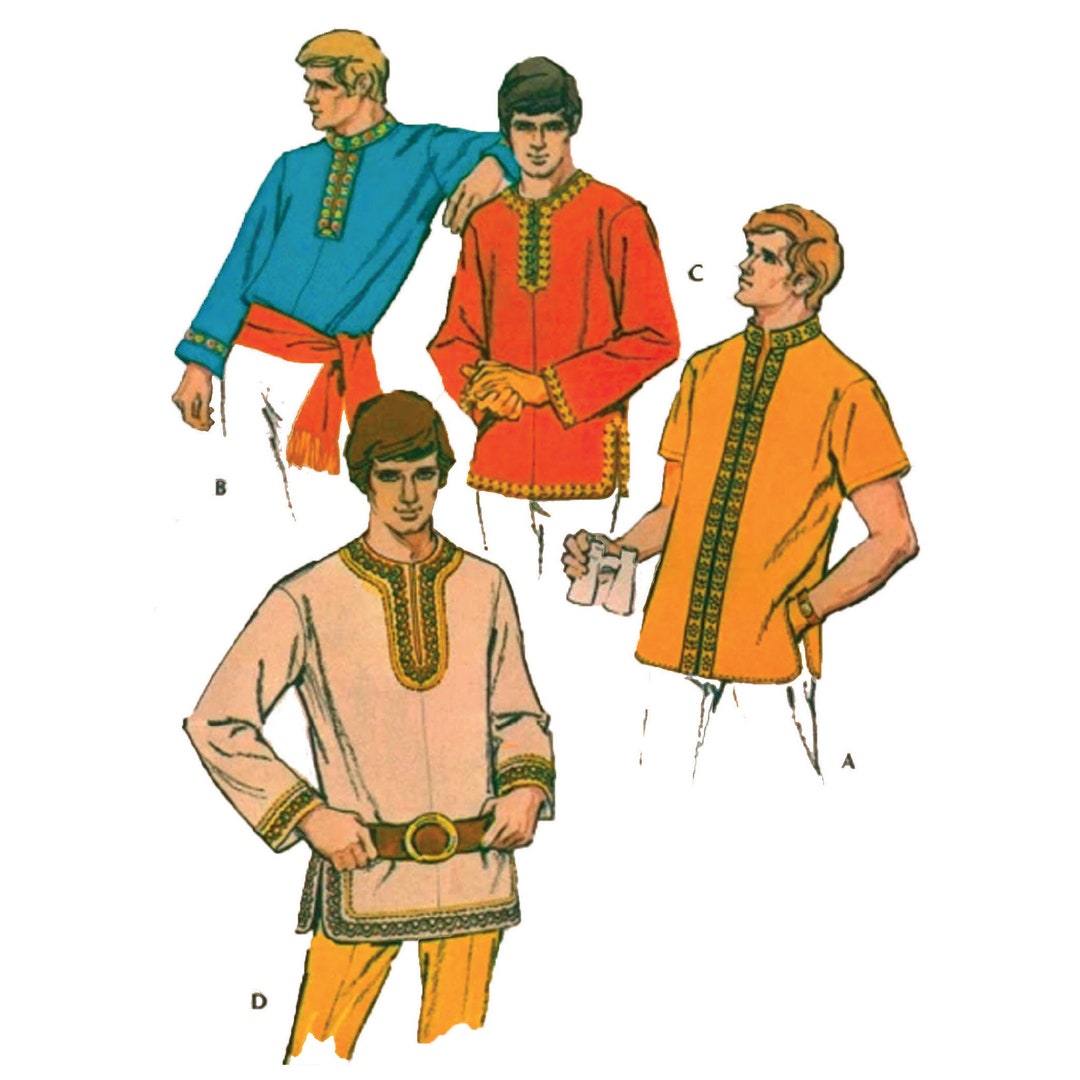PDF 1970s Sewing Pattern, Mens Dashiki Shirt Chest: 42 44 106cm 111cm ...