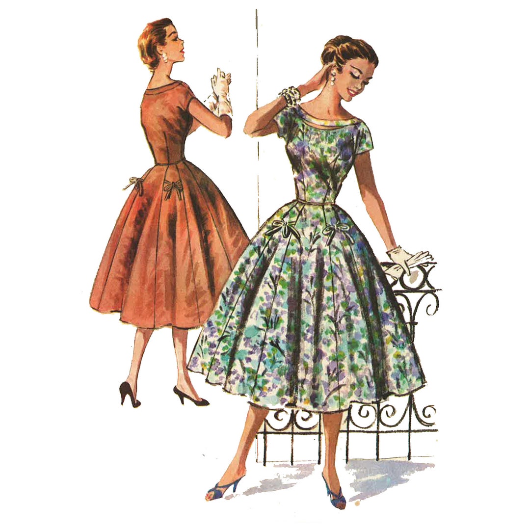 Vintage 1950's Sewing Pattern: 50s Fit and Flare Dress - Bust 32