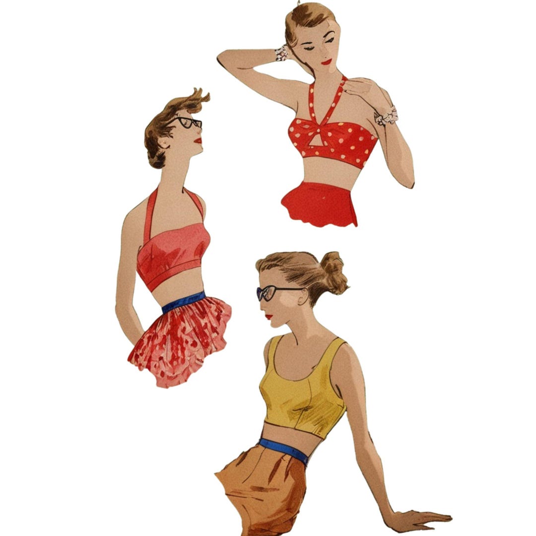 PDF - 1950s Rockabilly Crop Top & Bra Sewing Pattern: Bust 32"(81cm ...