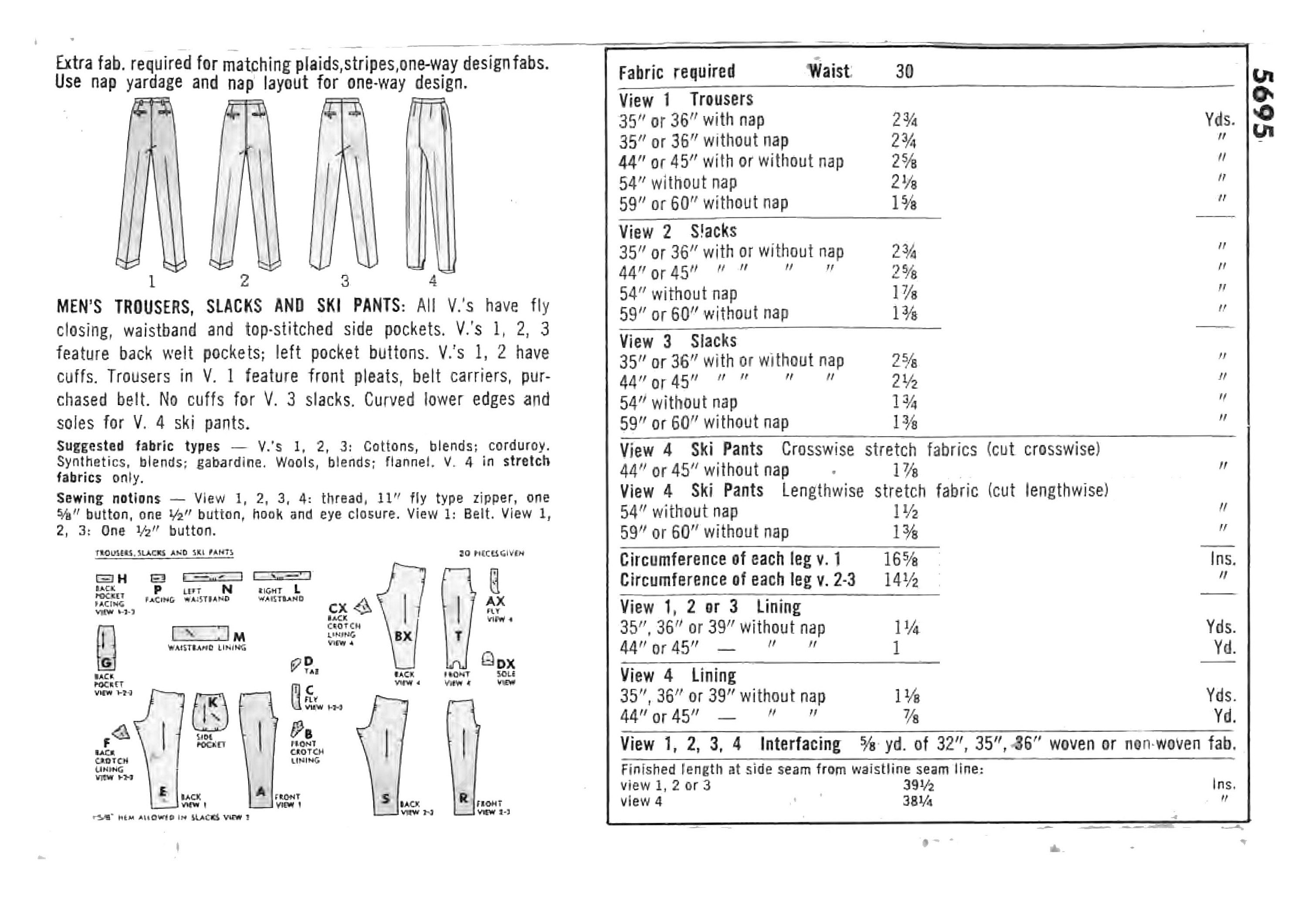 Vintage 1960's Sewing Pattern: Men's Trousers Slacks | Etsy