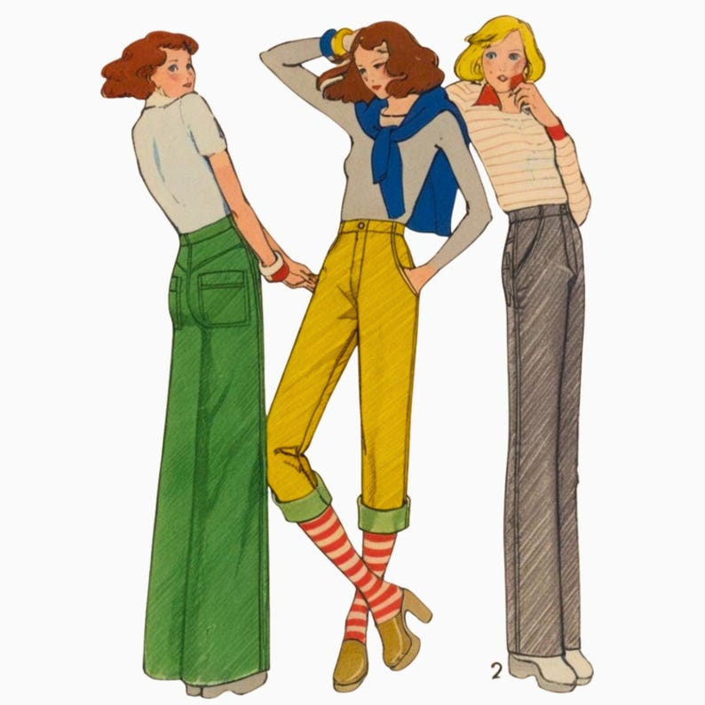 PDF - Vintage 1970s Sewing Pattern, Jeans – Waist: 25” (64cm) - 30 ...