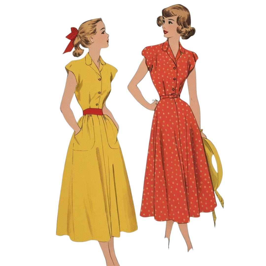 Vintage 1940's Sewing Pattern Tea Dress With Pockets & Belt - Multi ...