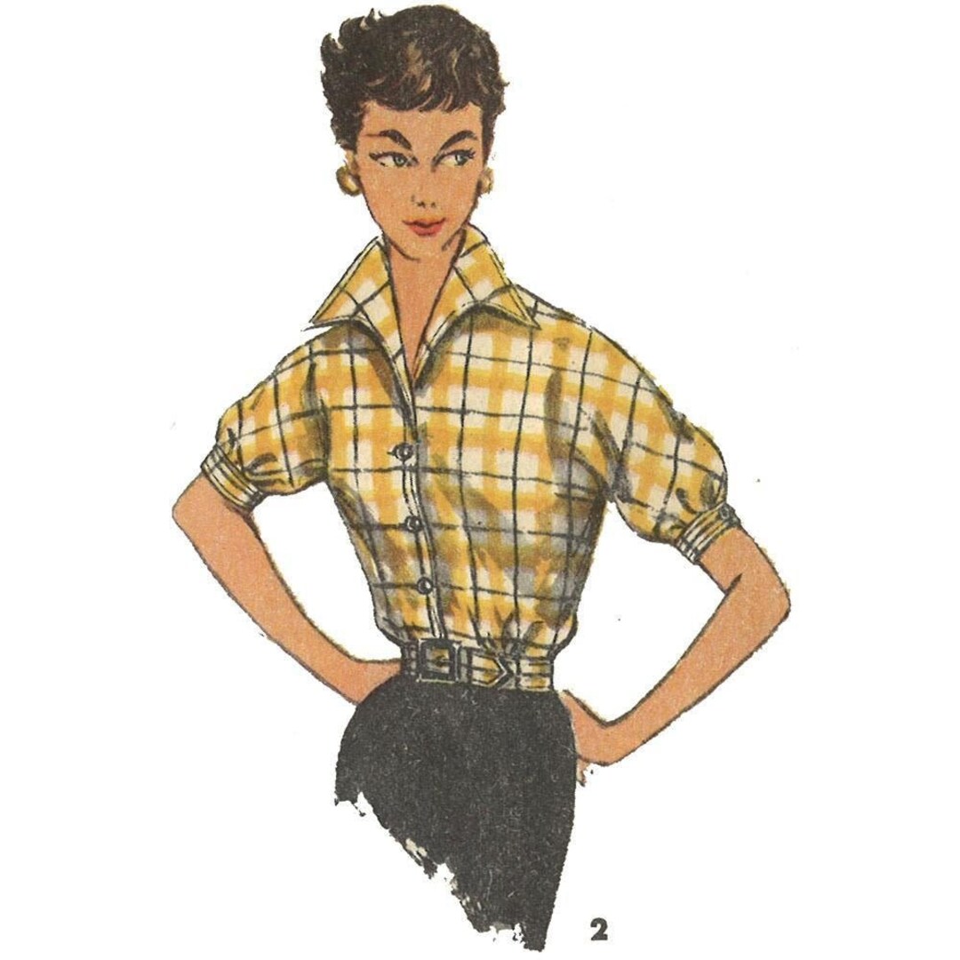 PDF - Vintage 1950's Sewing Pattern: Stylish Blouse Top - Bust 36" (91. ...