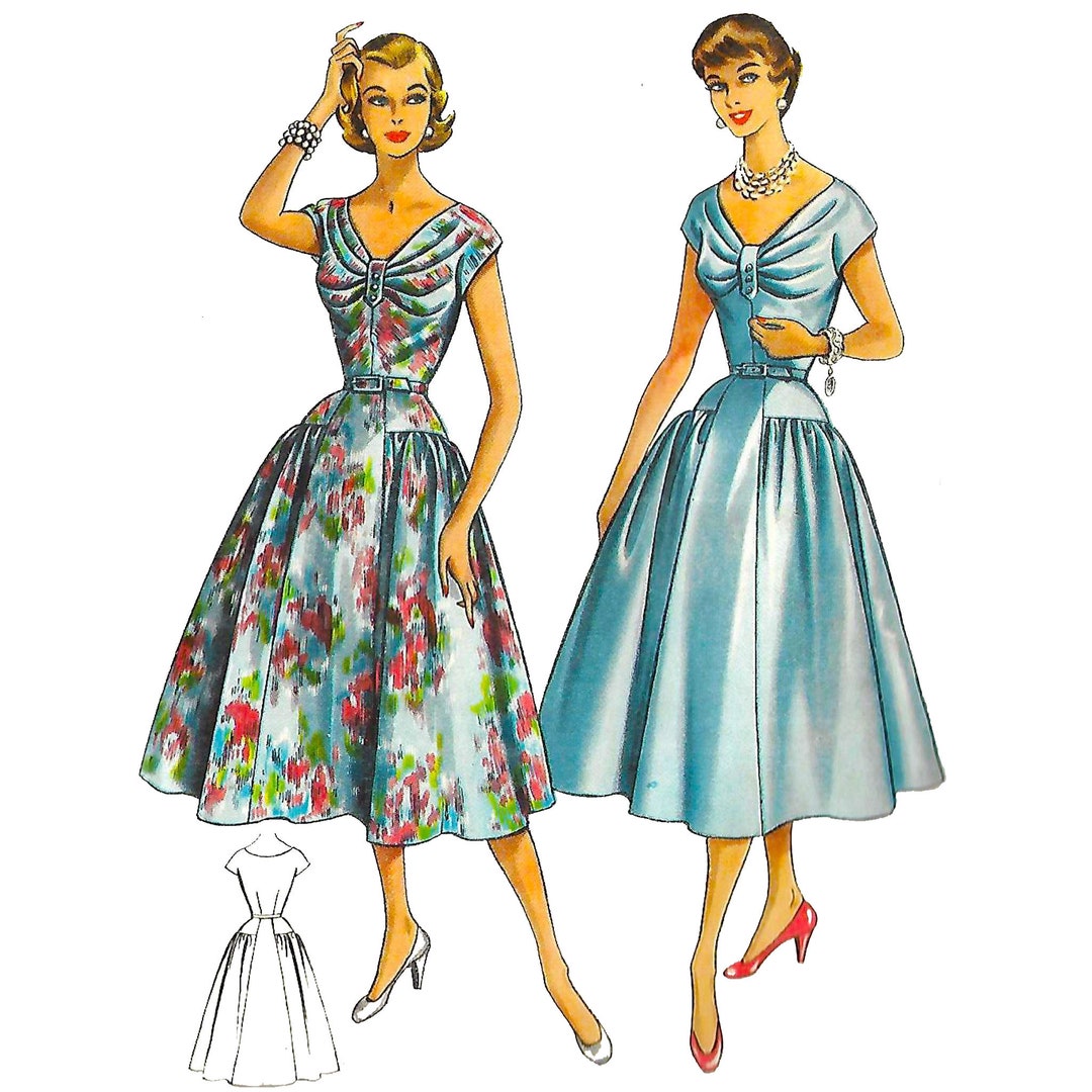 PDF - 1950s Midi Dress Pattern: Softly Draped Bodice, Bust 32"(81.3cm) - Download - Etsy