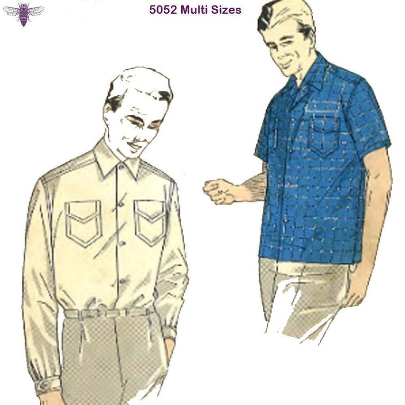 Vintage 1950's 1960s Sewing Pattern: Men's Shirt with | Etsy