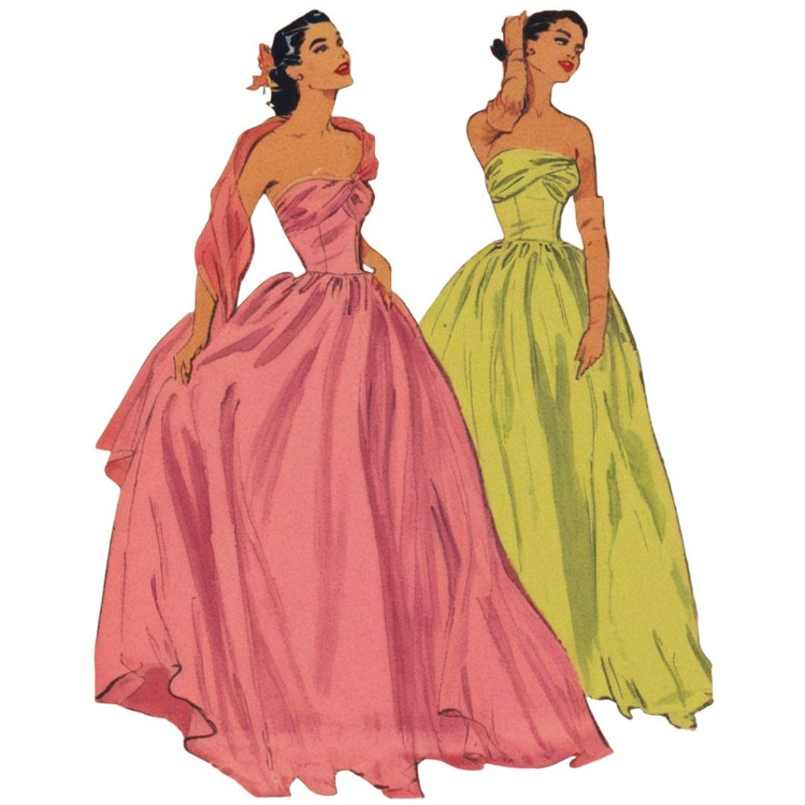 Vintage 1950's Sewing Pattern: Ball Gown Prom Dress Bridal Gown - Bust ...