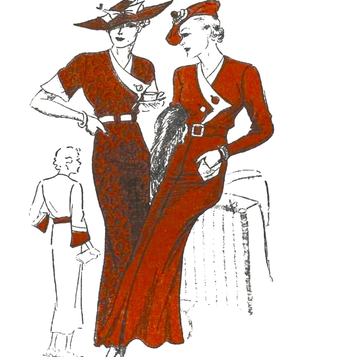 PDF - Vintage 1930's Sewing Pattern: Slick Art Deco Style Dress - Bust ...