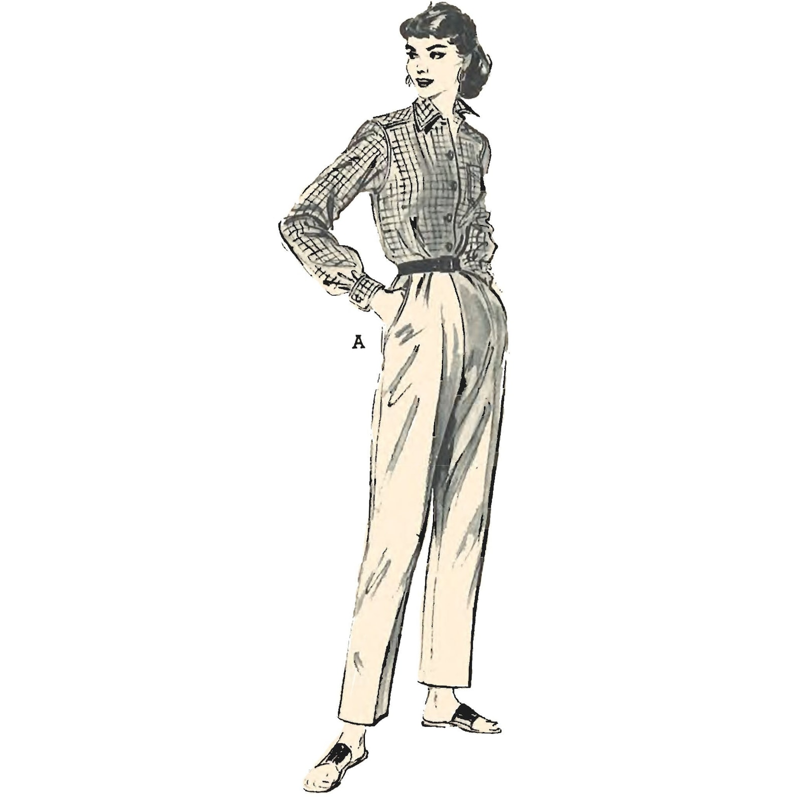 PDF - 1950's Pattern, Pedal Pusher Trousers, Cigarette Pants - Waist 30 ...