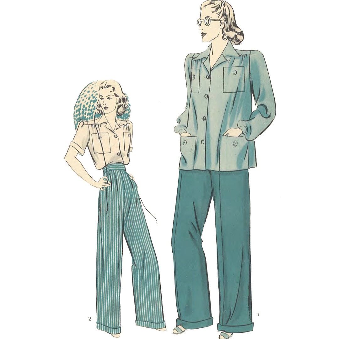 Vintage 1940's Sewing Pattern: Shirt & Slacks - Bust 34”/ 76cm - Etsy UK