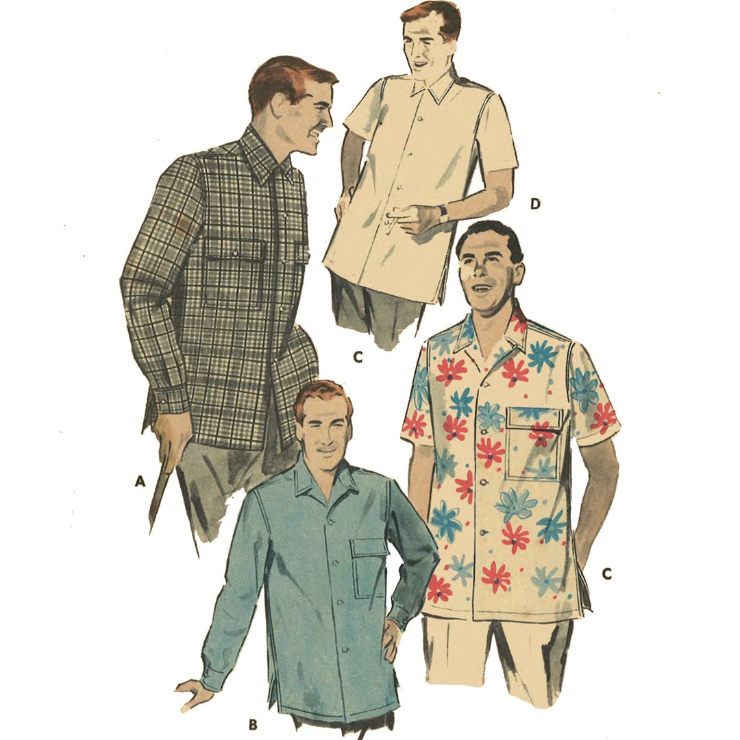 PDF - Vintage 1950's Sewing Pattern - Man's Casual Shirt - Chest: 38 ...