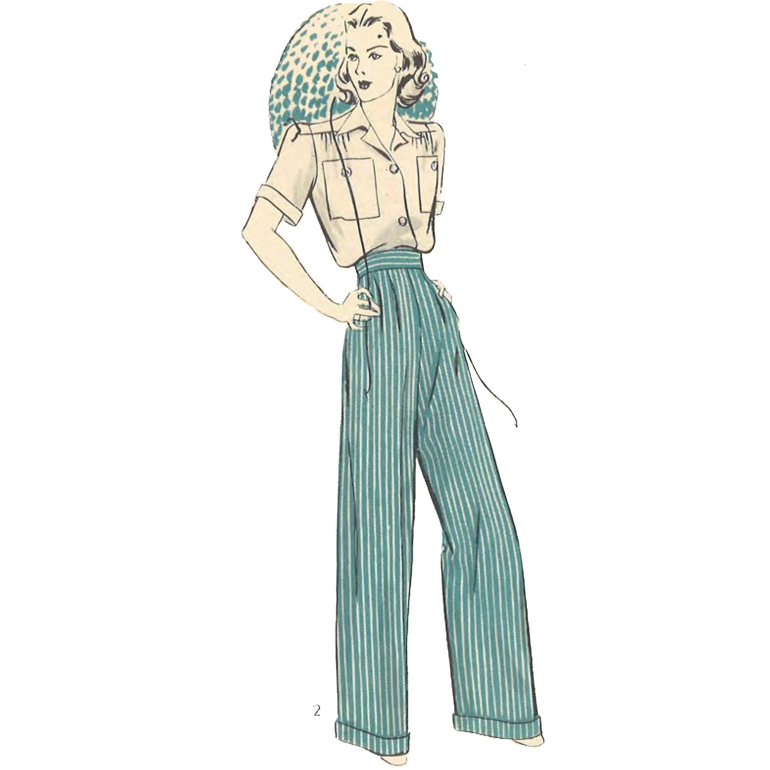 Vintage 1940's Sewing Pattern: Shirt & Slacks - Bust 34”/ 76cm - Etsy