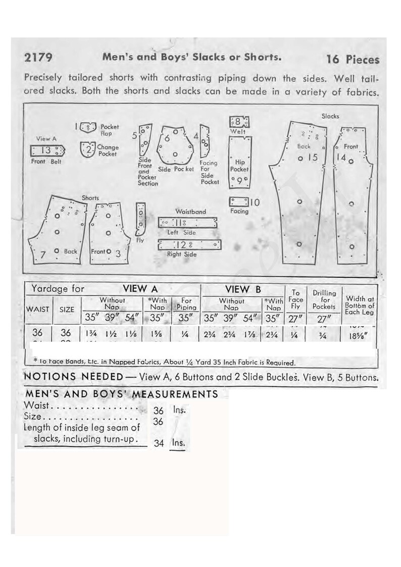 Vintage 1940's Sewing Pattern Men's Slacks Pants | Etsy