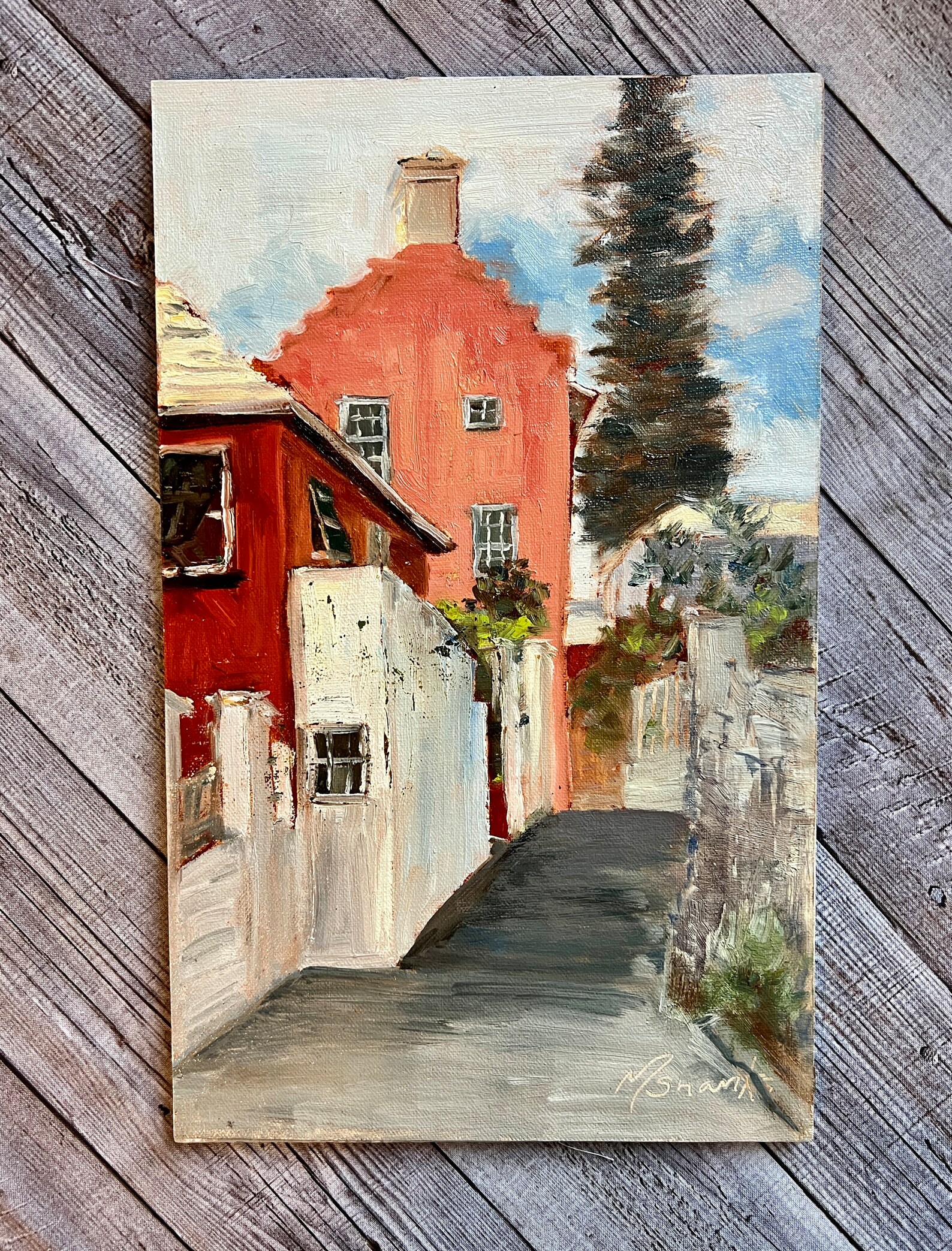 Bermuda Street Painting, Original Oil Unframed Art, Plein Air Painting ...