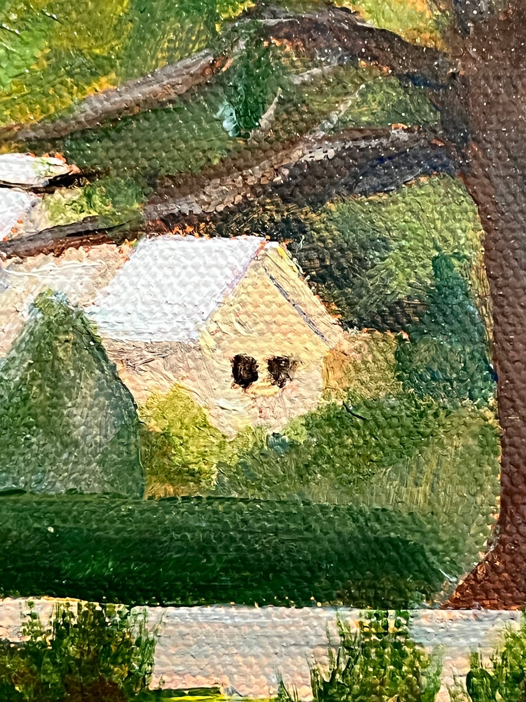 Tiny House Painting, Original Painting on Canvas, Square Art Work ...
