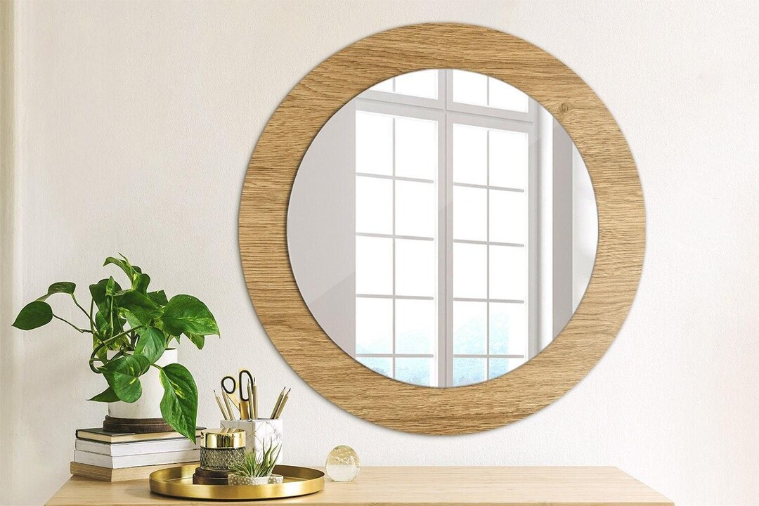 Mirror With Print Brown, Wood Texture, Wall Mirrors, Art Deco Mirror ...