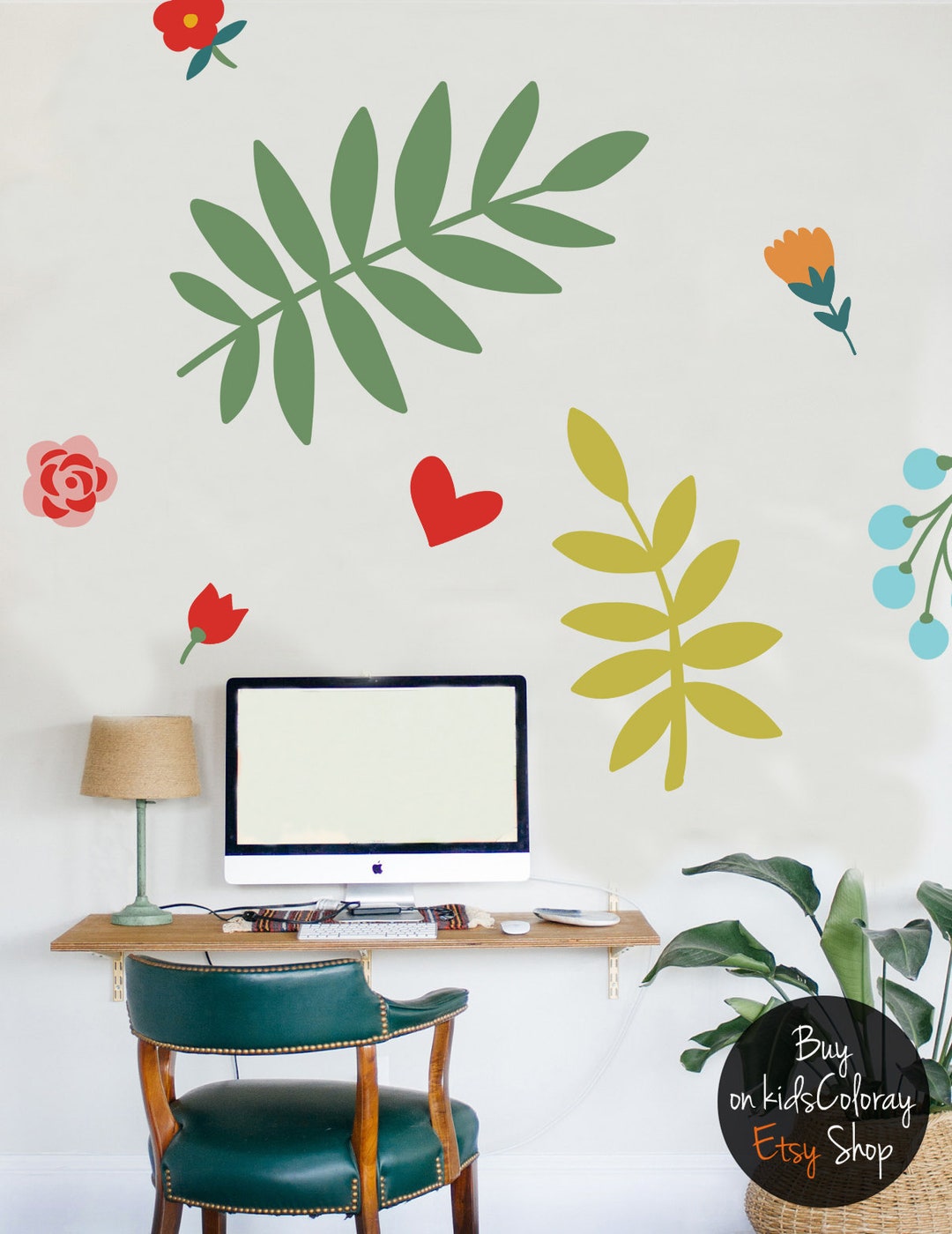 Cartoon Plants, Vinyl Set, Watercolor Wall Stickers, Life Size Decals ...