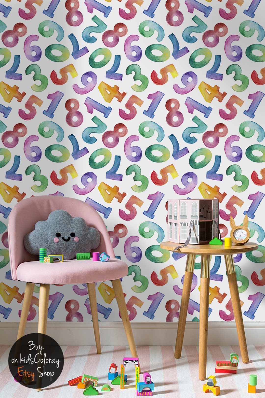 Numbers, Removable Wallpaper Colorful, Rainbow Pattern, Baby Bedroom ...