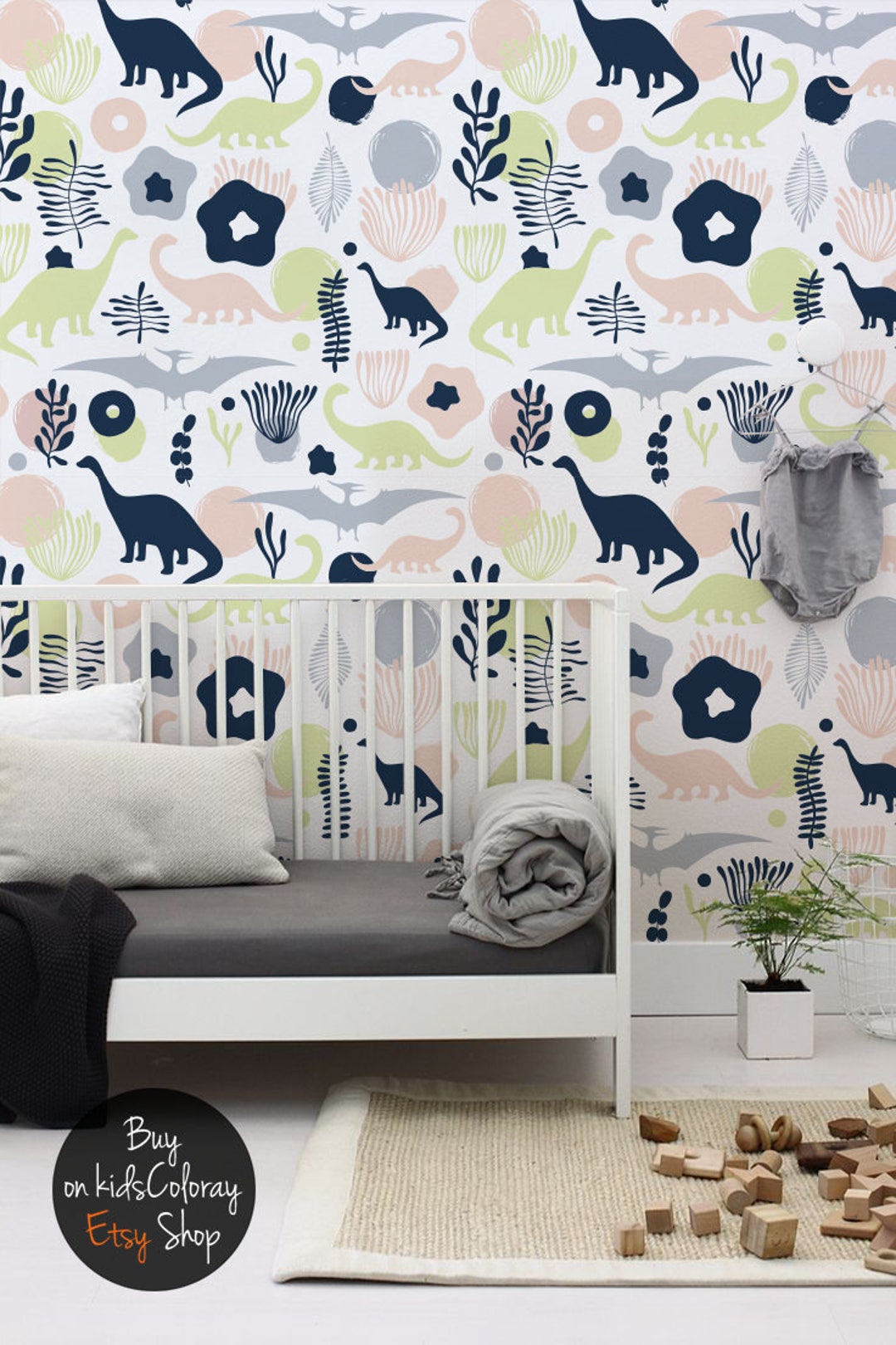 Dinosaurs, Colorful Removable Wallpaper, Animal Pattern, Kids Room Wall ...