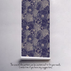 Dark Flowers, Navy Blue Removable Wallpaper, Flowers Pattern, Kids Room ...