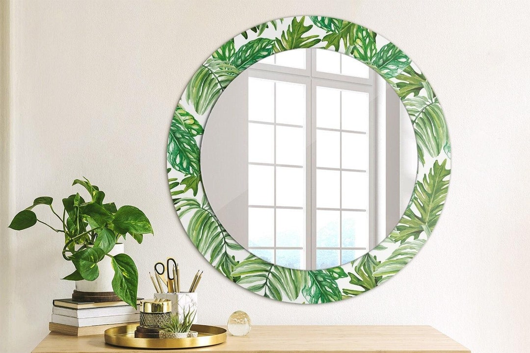 Mirror With Print Green | Jungle Leaves | Hanging Mirror | Art Deco ...