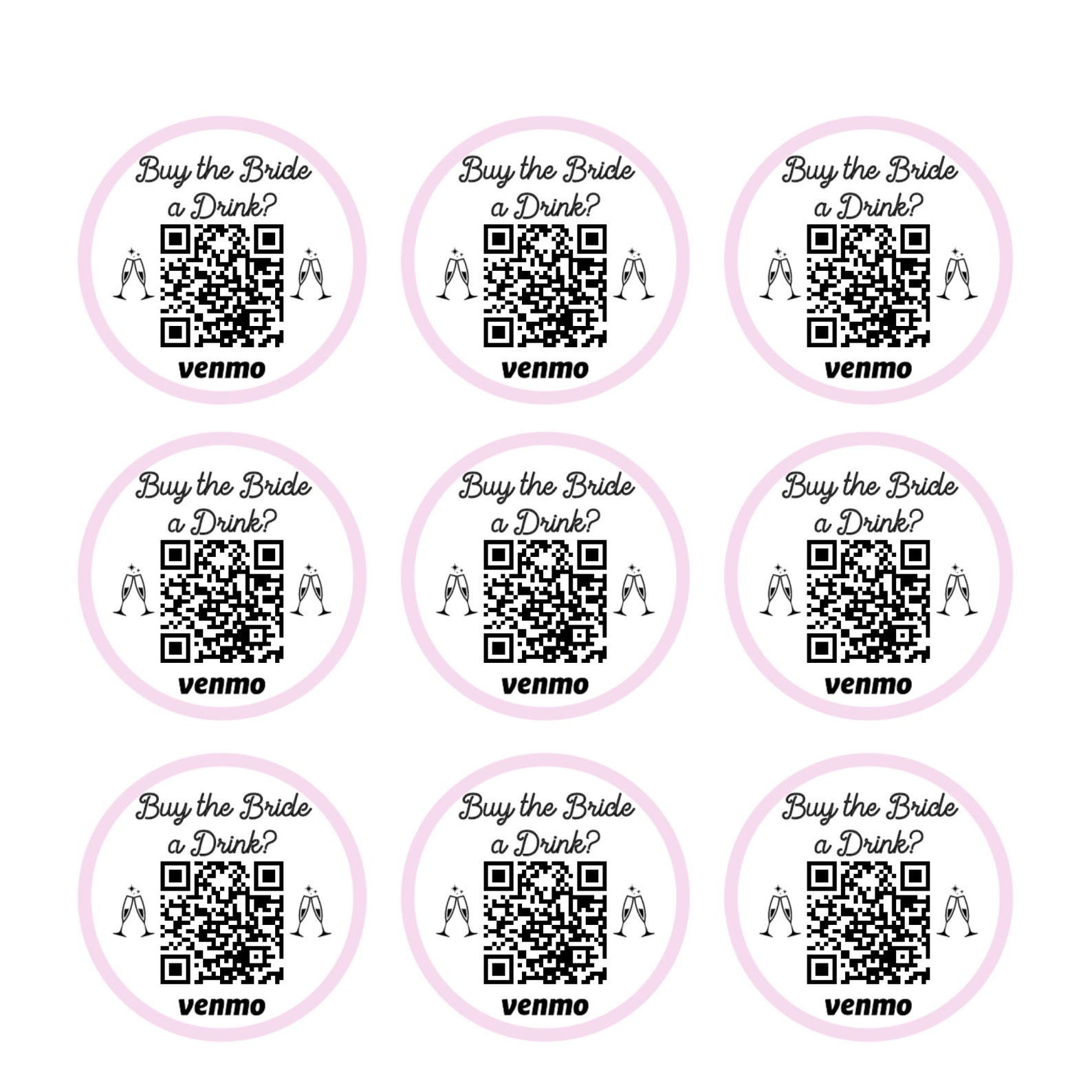 9 Personalized Venmo QR Code Stickers, Bachelorette Stickers, Birthday ...