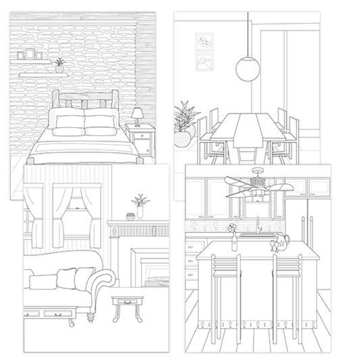 Interior Design Coloring Pages Printable Adult Coloring - Etsy