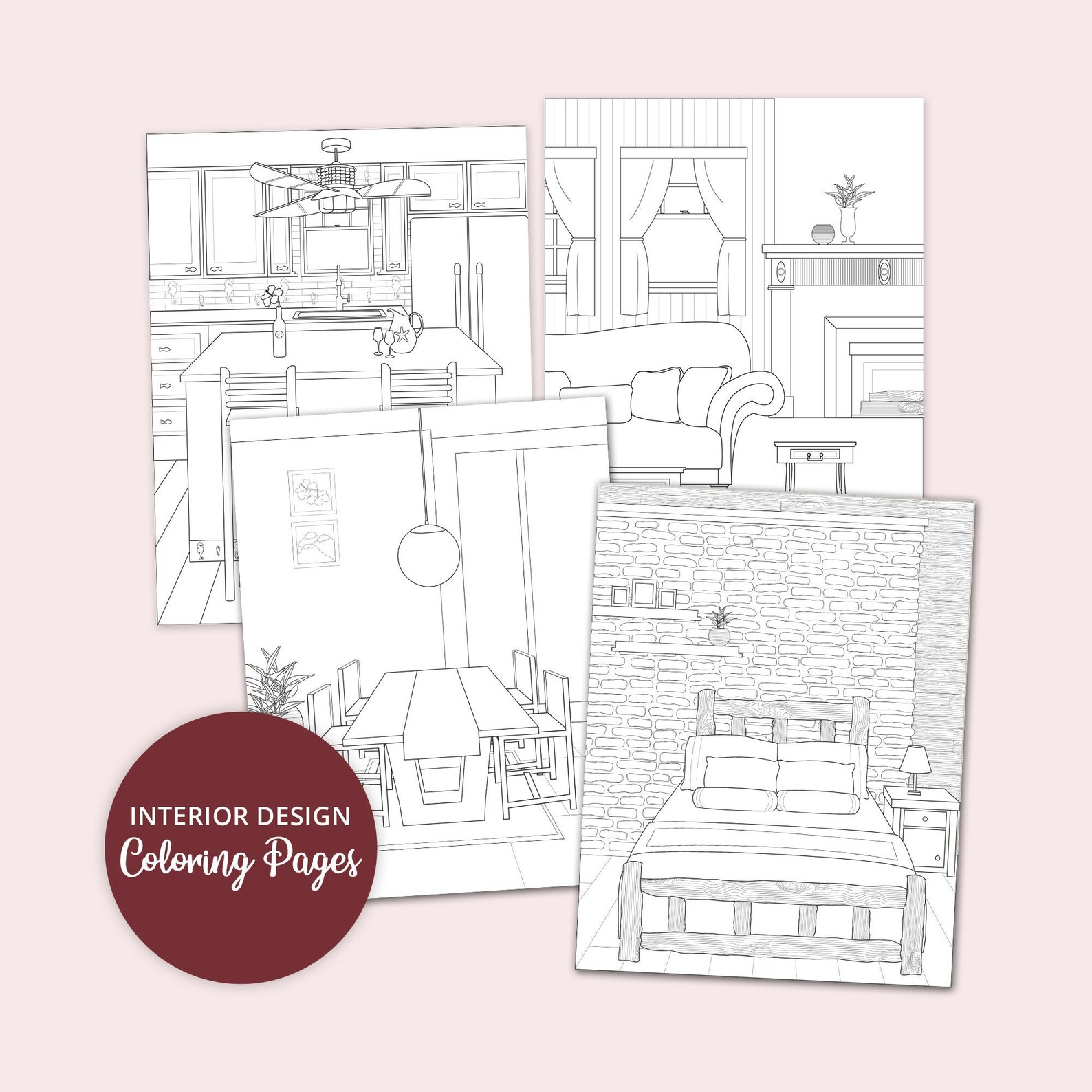 Interior Design Coloring Pages Printable Adult Coloring - Etsy