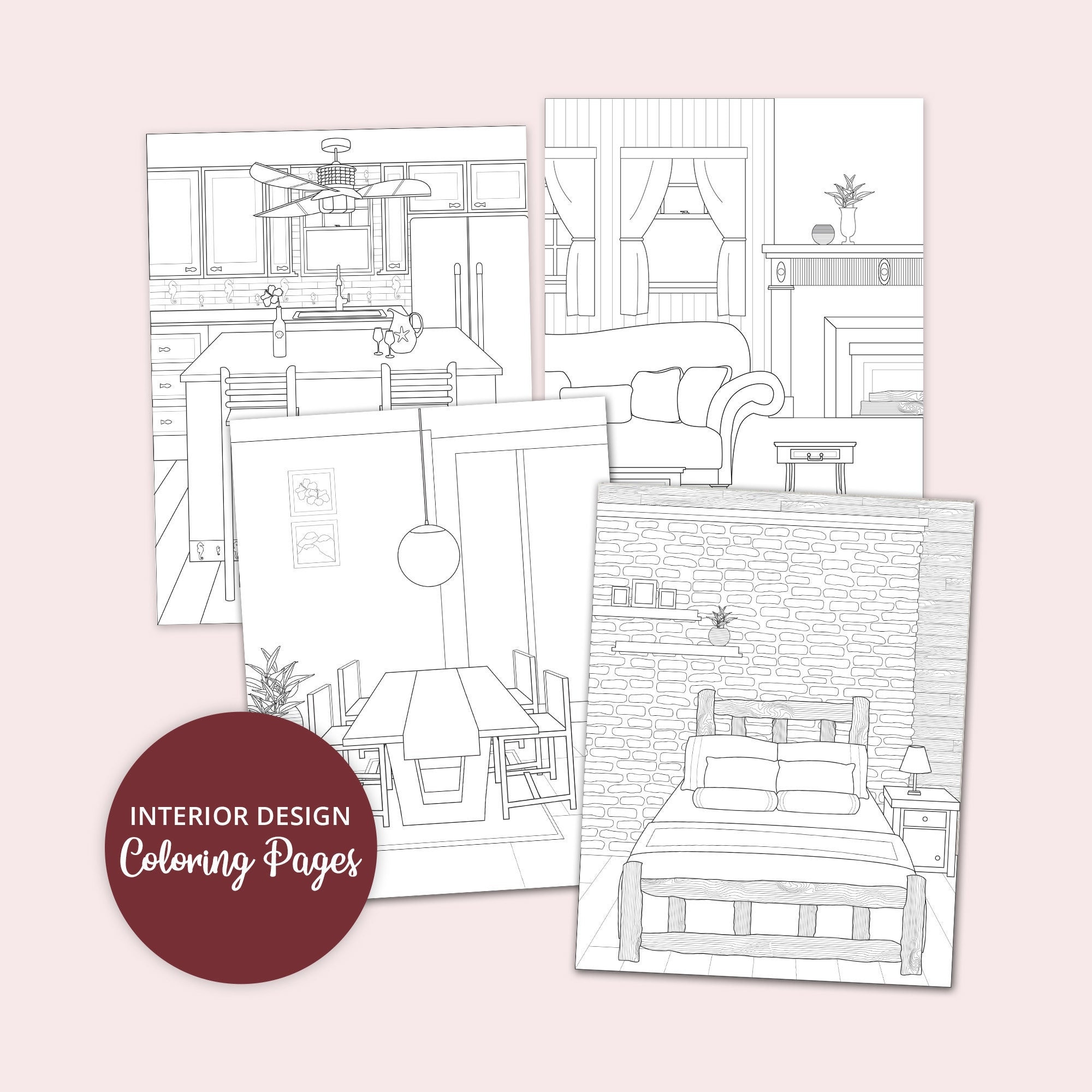 Interior Design Coloring Pages Printable Adult Coloring - Etsy