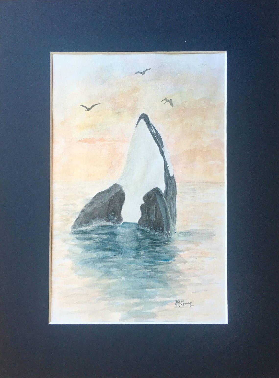 Original Watercolor Painting Orca Whale Ocean Art, Handmade Art, Ocean ...