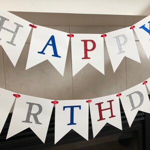 Patriotic Birthday Banner, Red White and Blue Birthday Banner, Happy ...