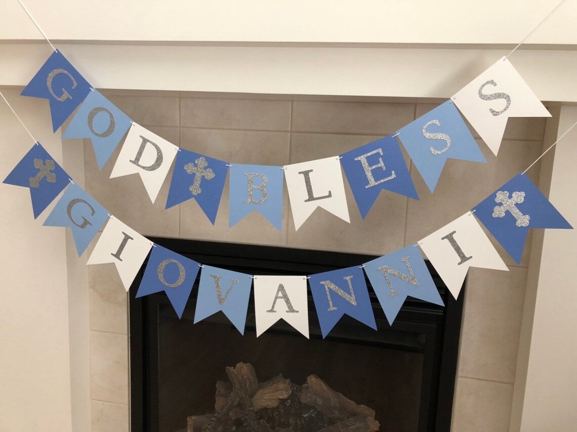 Blue Ombre God Bless Banner Baptism Banner Christening - Etsy