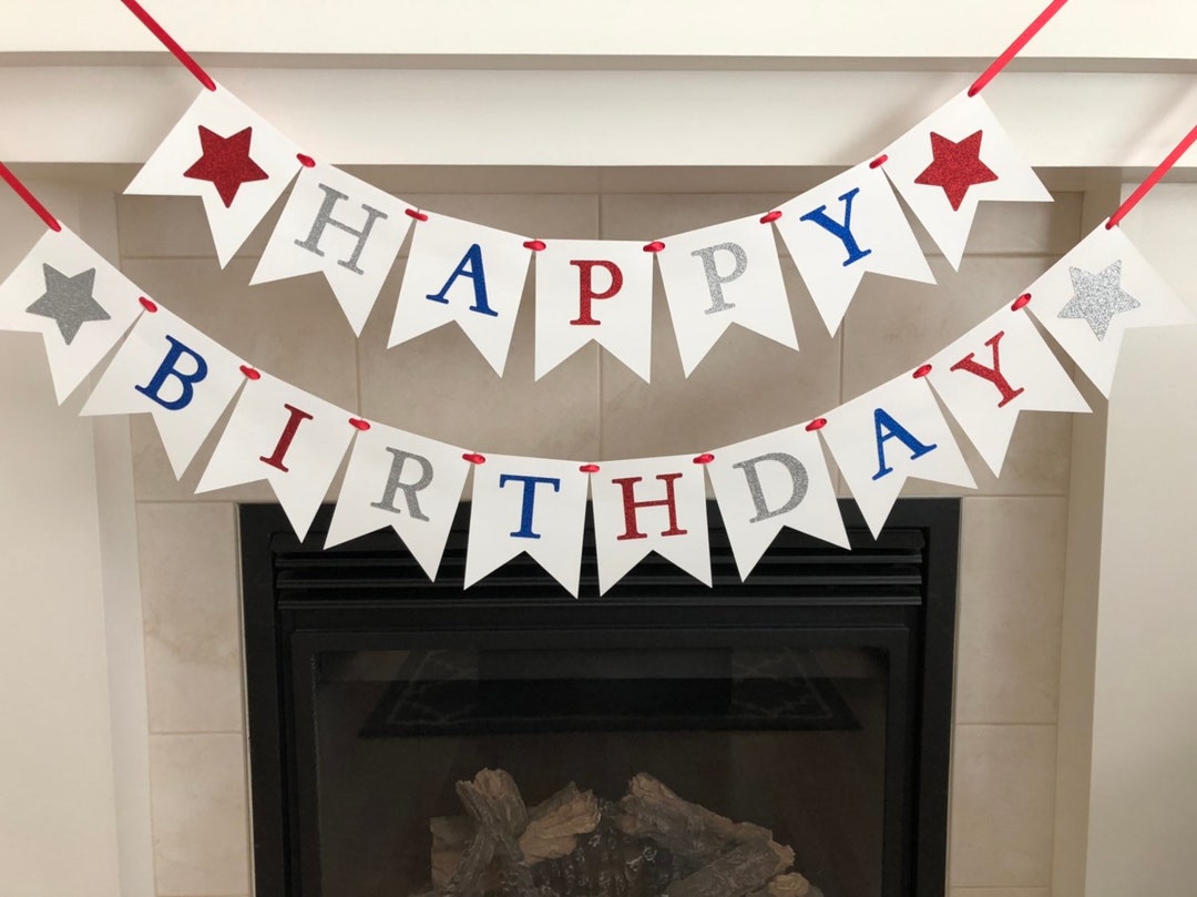 Patriotic Birthday Banner, Red White and Blue Birthday Banner, Happy ...
