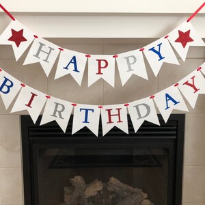 Patriotic Birthday Banner, Red White and Blue Birthday Banner, Happy ...