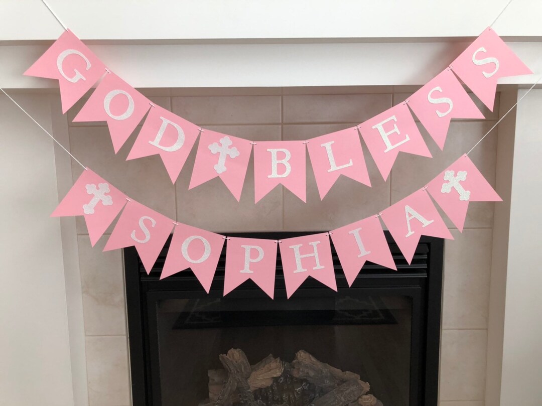 Pink God Bless Banner, Baptism Banner, Christening Banner, First ...