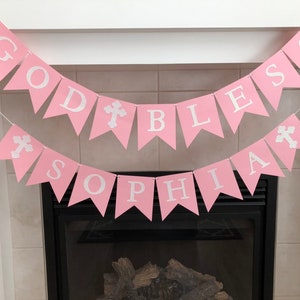Pink God Bless Banner, Baptism Banner, Christening Banner, First ...