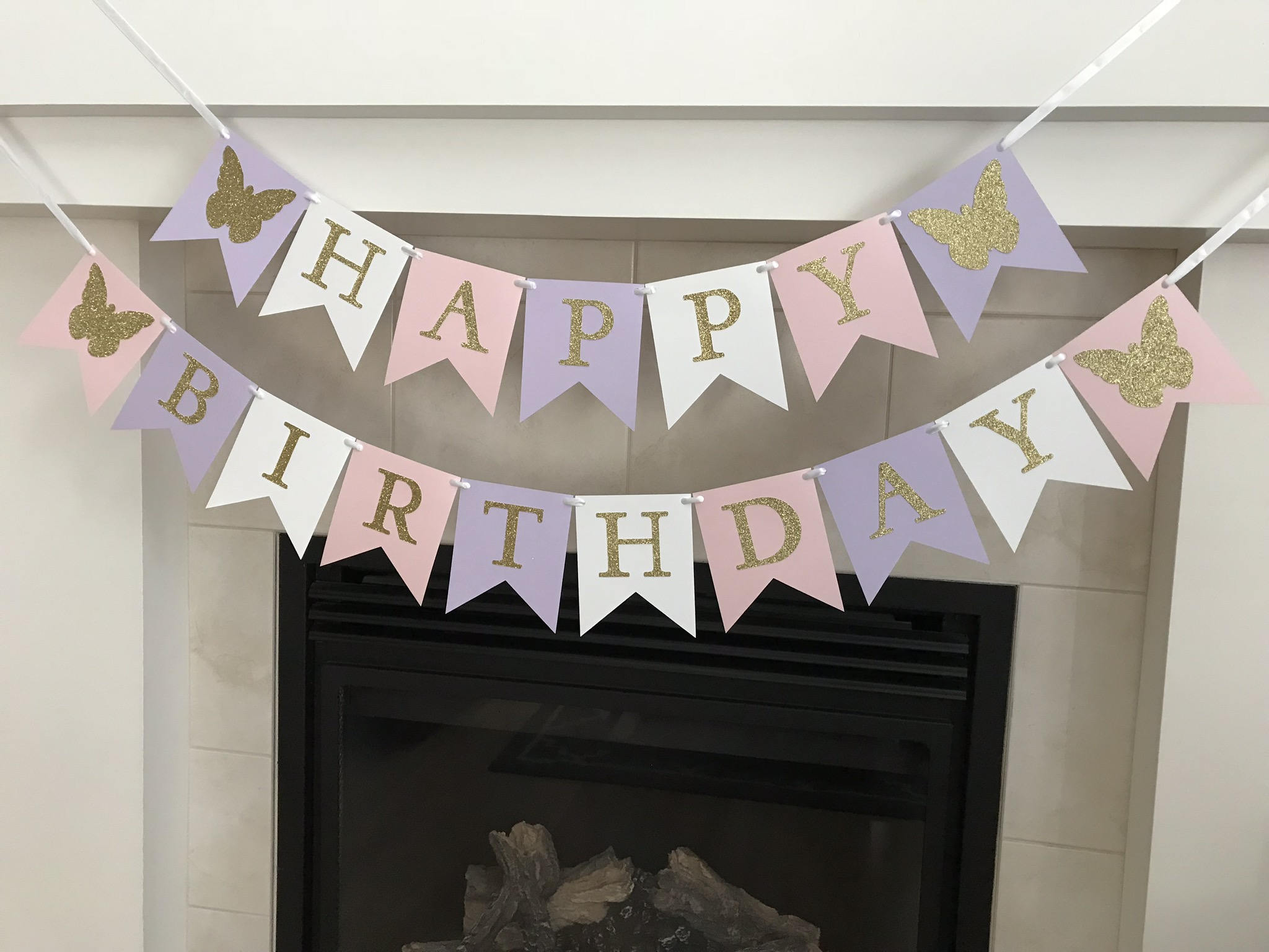 Butterfly Birthday Banner Pink Purple Gold Silver | Etsy