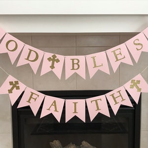 Pink God Bless Banner Baptism Banner Christening Banner | Etsy